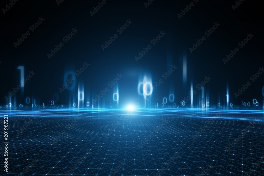 Abstract computer binary number cyberspace network net with lines and ...