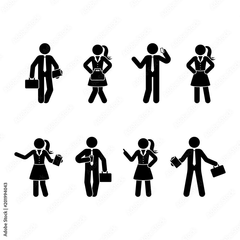 Stick figure office workers set. Vector illustration of business people ...