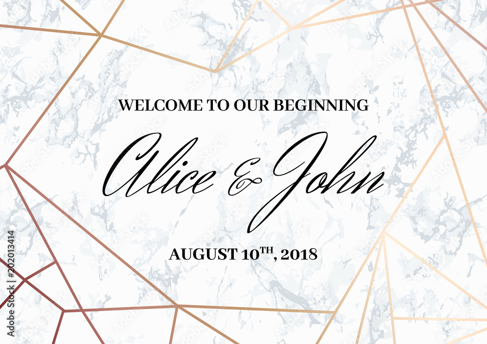 Wedding Welcome Sign Poster template. Geometric design in rose gold on ...