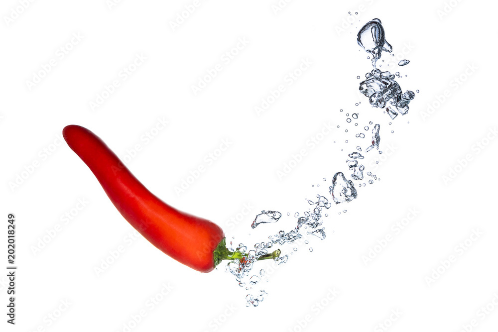 Red hot chilli pepper water splash Stock Photo | Adobe Stock