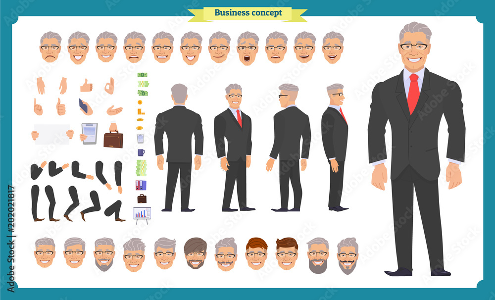 Front, side, back view animated character. Manager character creation ...