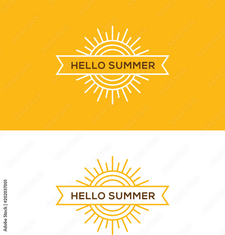 Linear sun logo, emblem or label design. Stock Vector | Adobe Stock