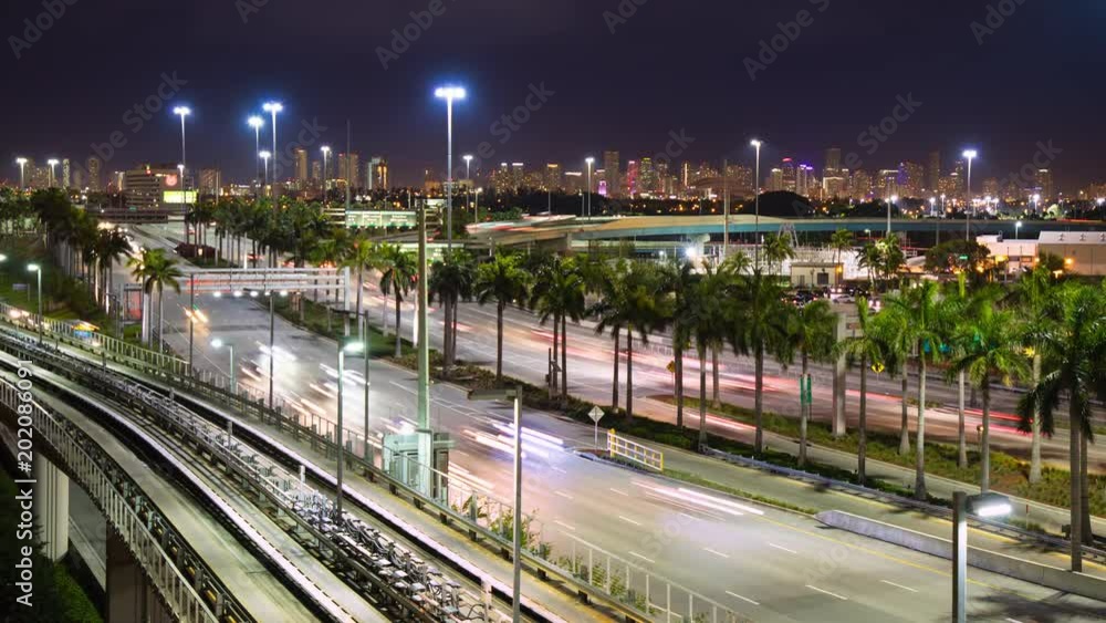 Miami FL Metropolis at Night Timelapse with Streaking Lights from Fast ...