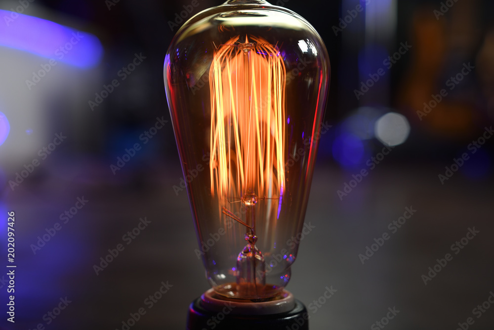 "Edison" vintage incandescent light bulb close up unretouched photo ...