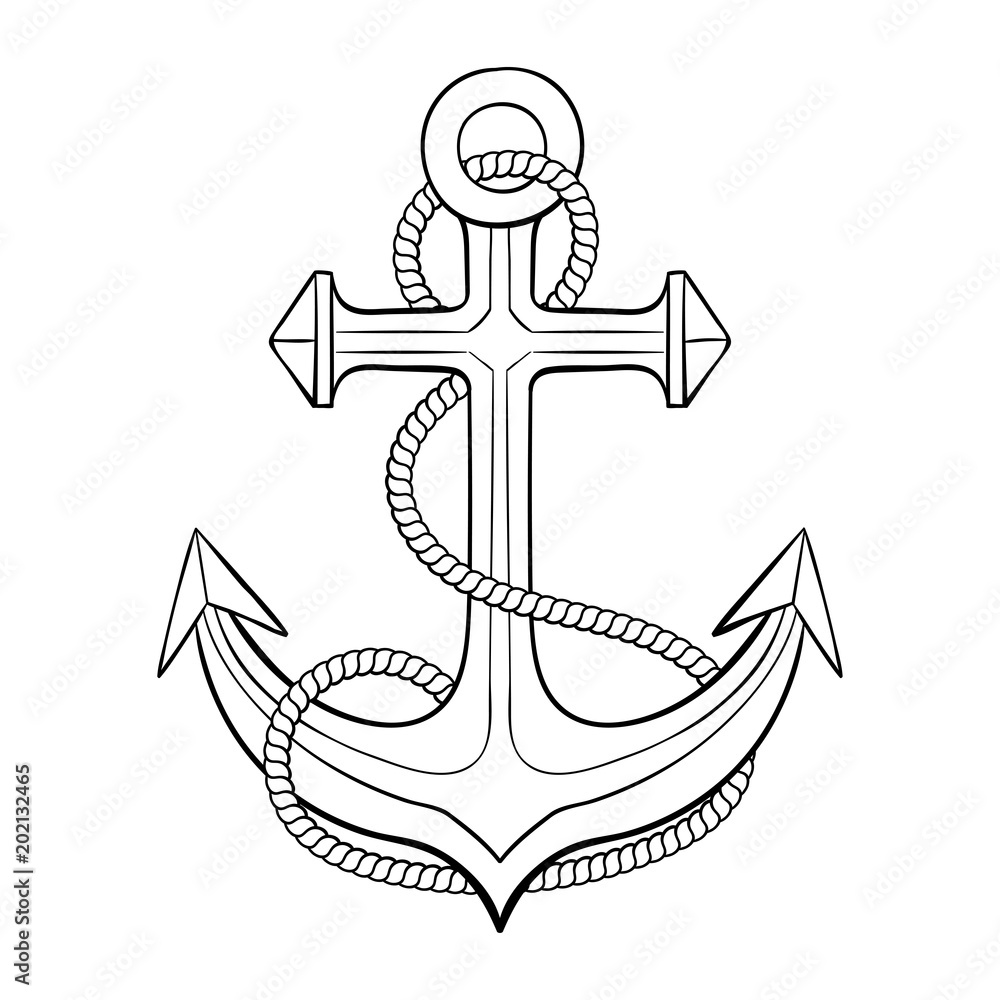 Anchor with rope. Outline drawing Stock Vector | Adobe Stock