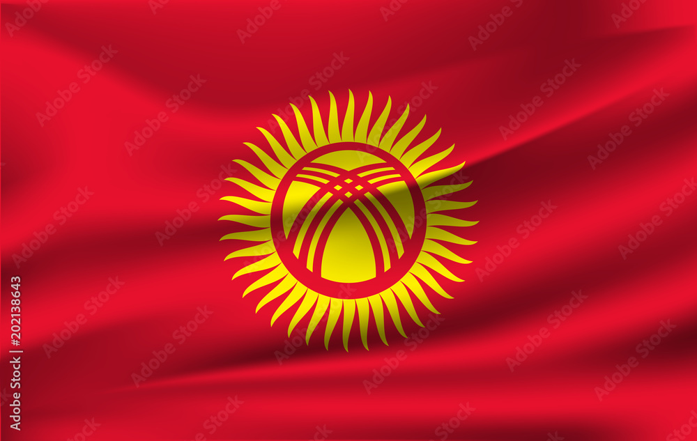 Realistic waving flag of Kyrgyzstan. Current national flag of Kyrgyz ...