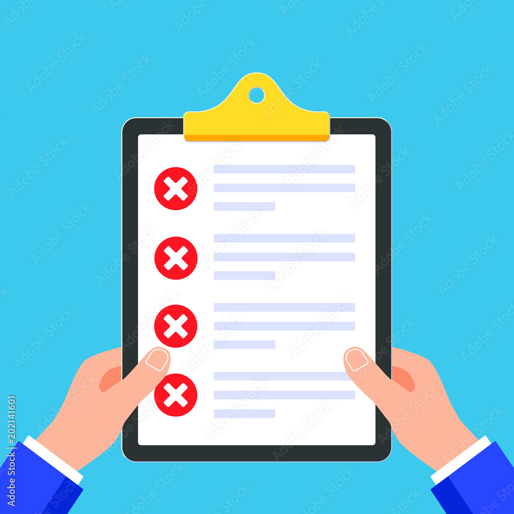 Obraz Hands hold clipboard with claim form on it, paper sheets, check ...