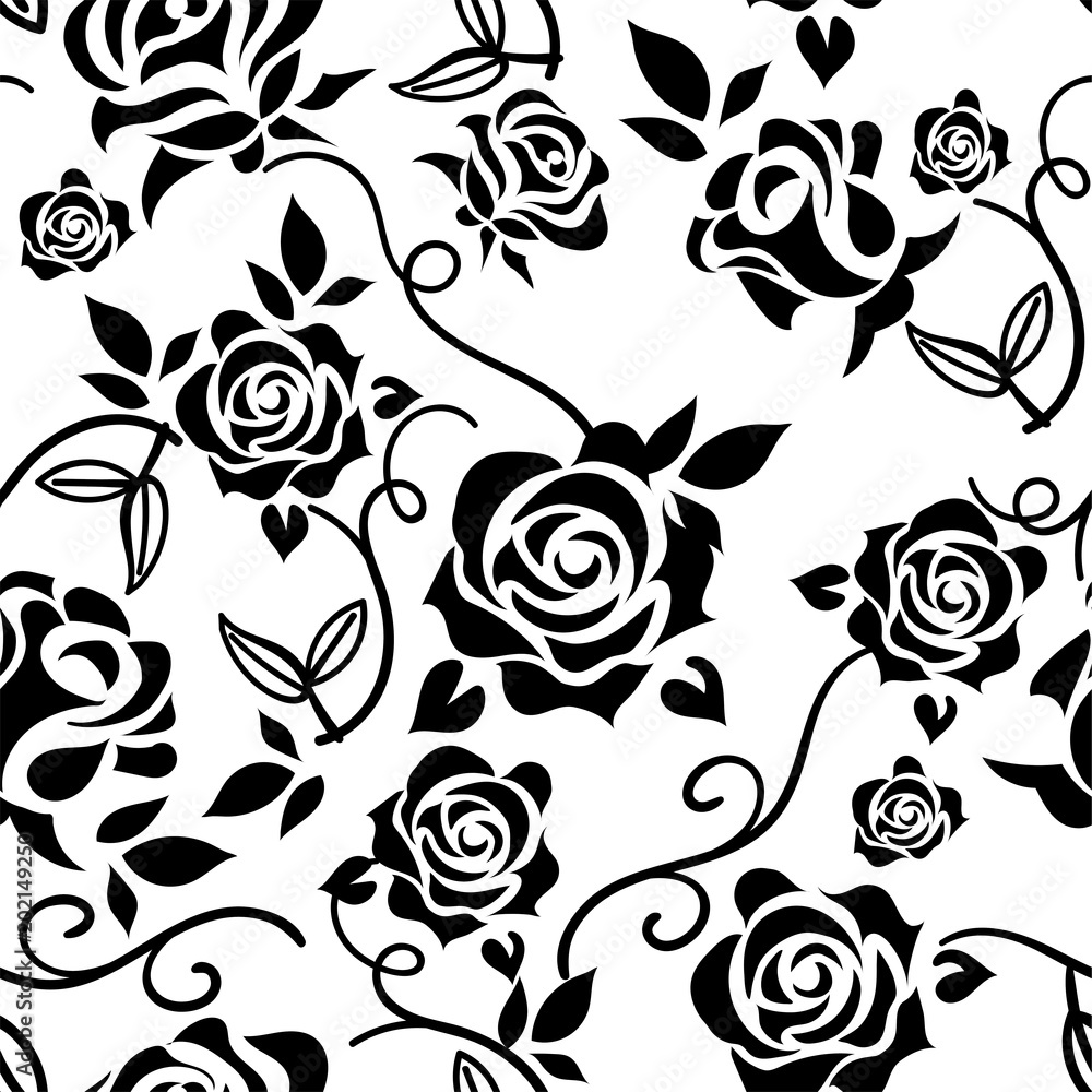 Rose illustration (Monochrome) | Continuous pattern of rose pattern ...