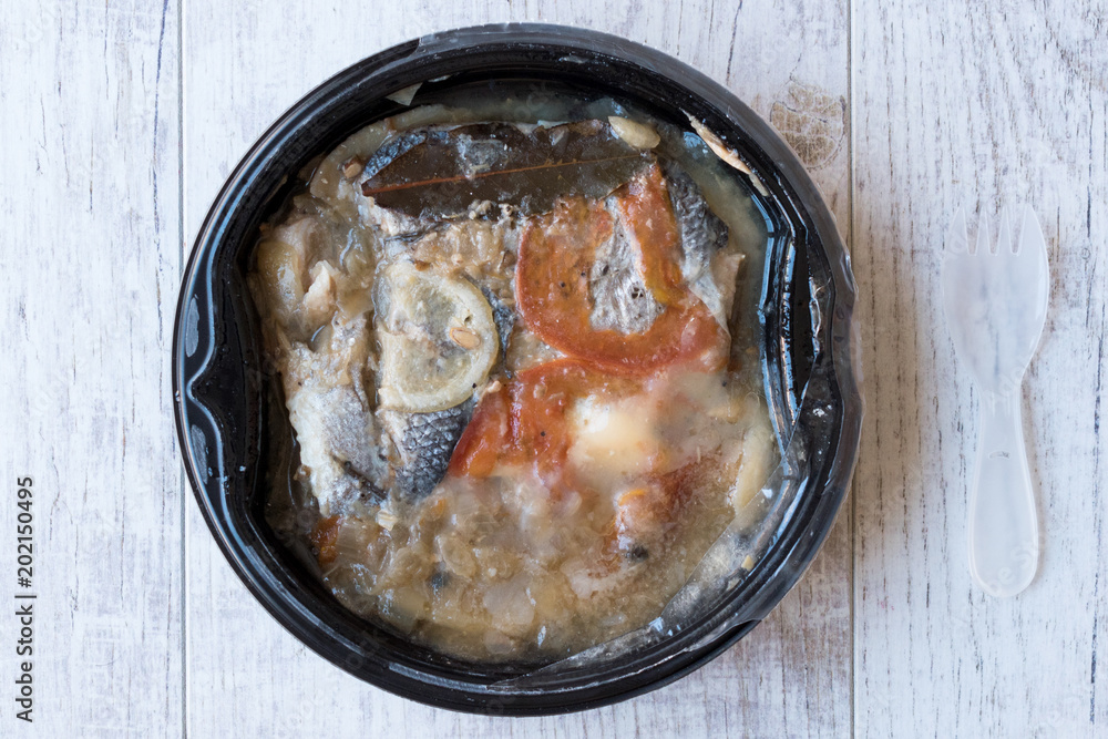 Instant Seafood Gilt-Head Sea Bream Fish in Plastic Container with Fork ...