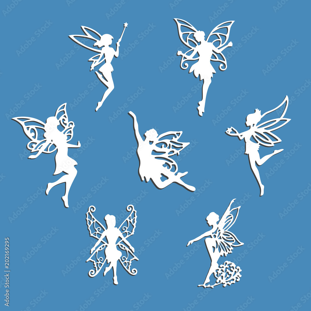 Set of fairy vector silhouette illustration Stock Vector | Adobe Stock