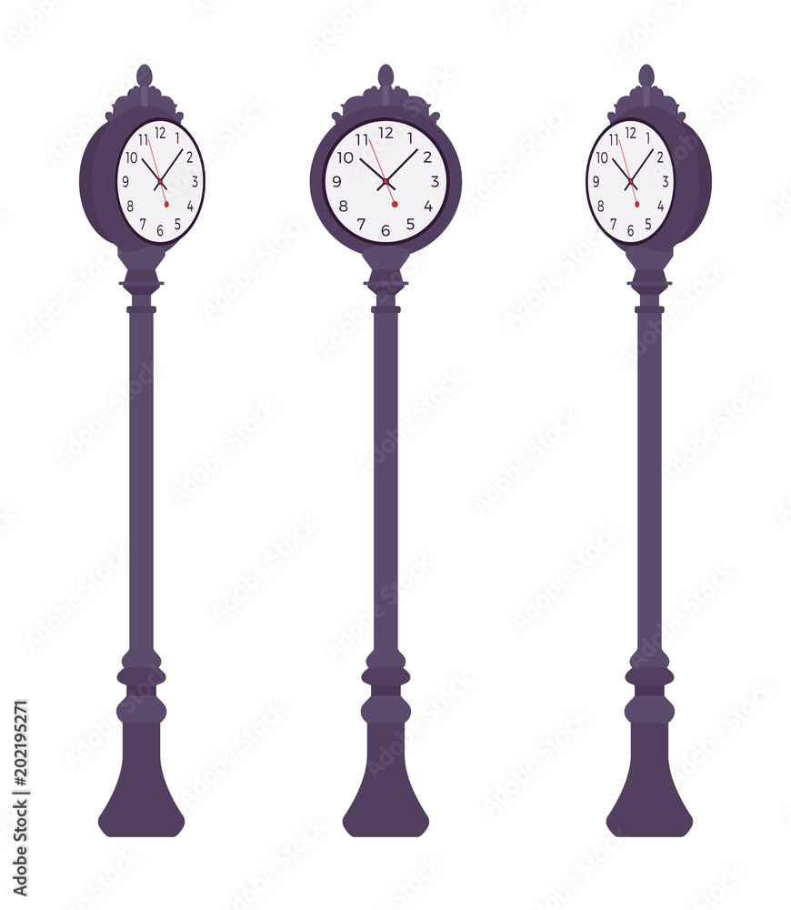 Black street clock set Stock Vector | Adobe Stock