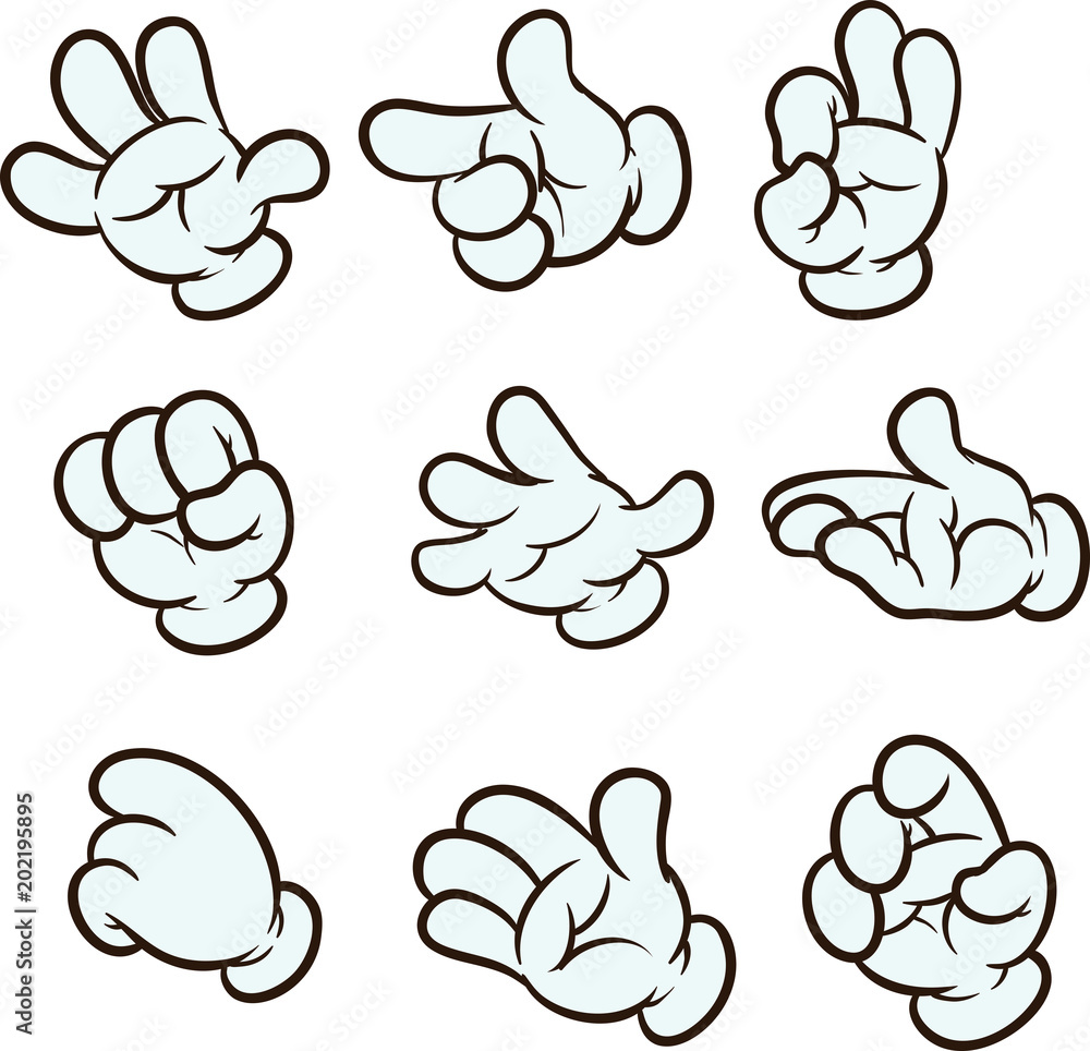 Cartoon four fingered gloves with different gestures. Vector clip art ...