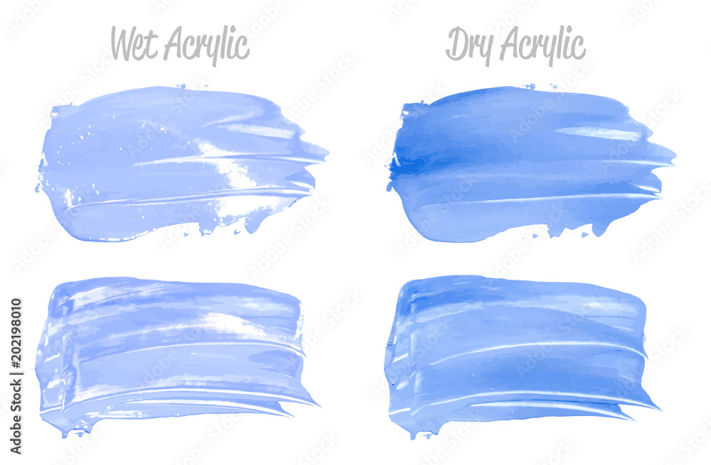 Vector blue paint smear stroke stain set. Abstract acrylic textured art ...