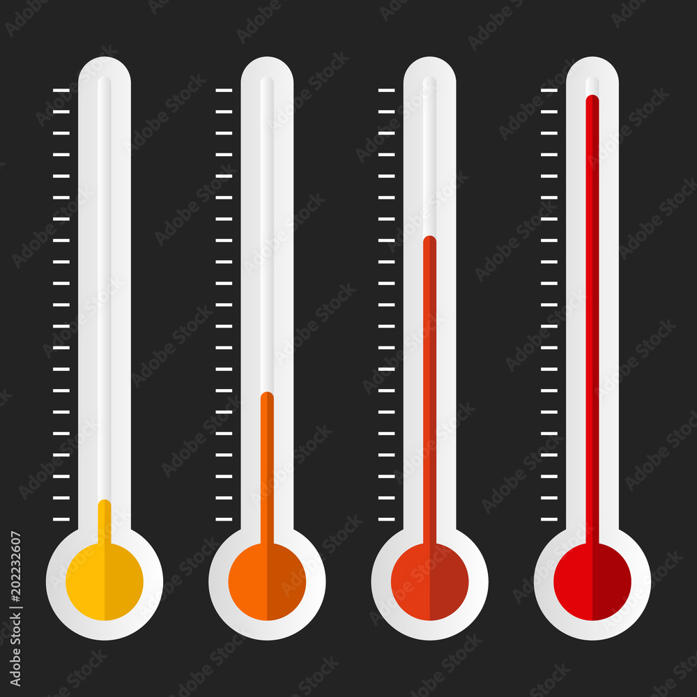 Heat meter with different temperatures and colors isolated on dark ...