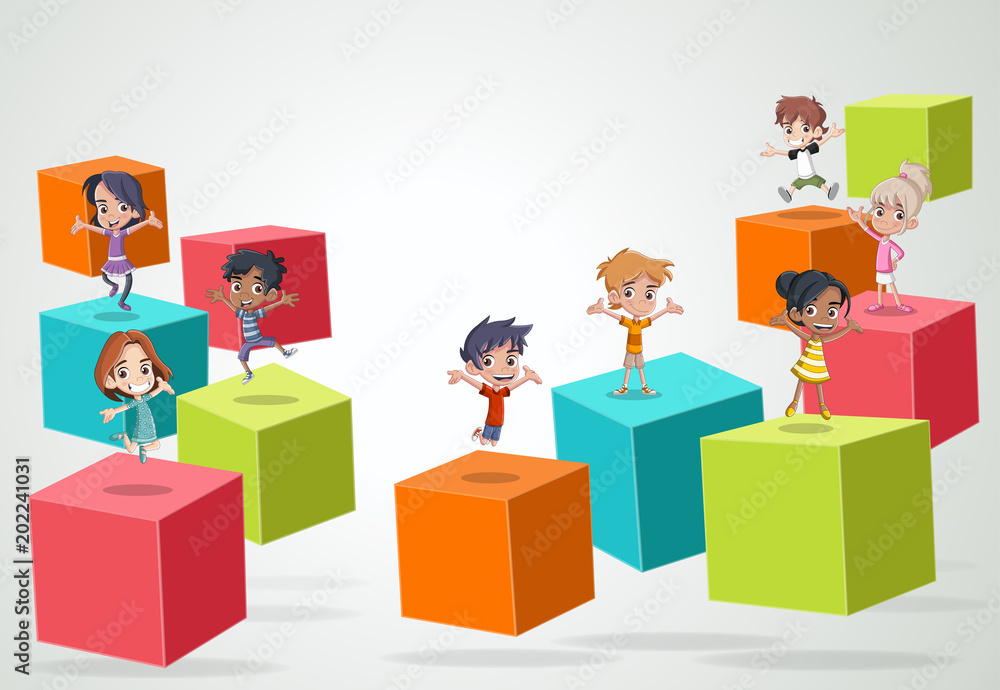 3d cubes with cartoon children. Infographic design. Stock Vector ...
