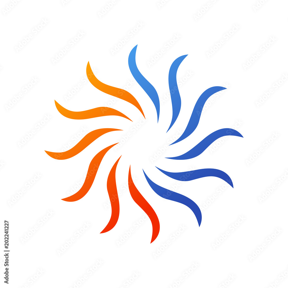 Logotipo ondas de calor y frio en color azul y naranja en fondo blanco ...