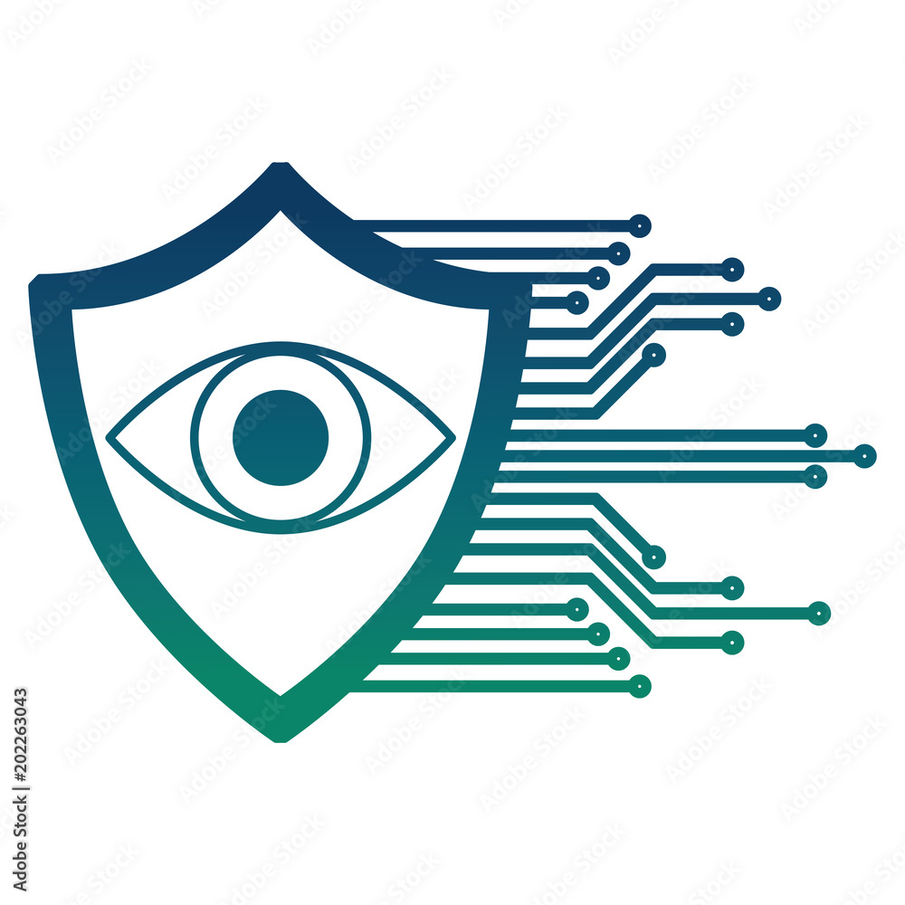 cyber security eye surveillance protection shield vector illustration ...