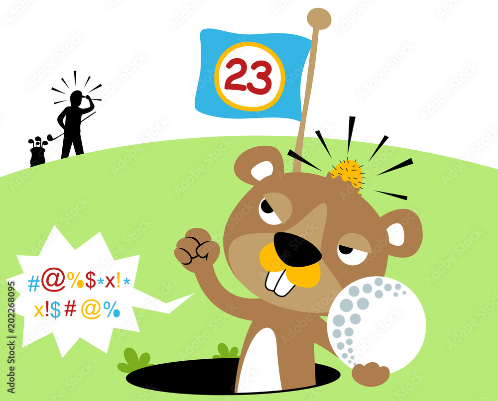 funny angry mole in golf hole, vector cartoon illustration Stock Vector ...