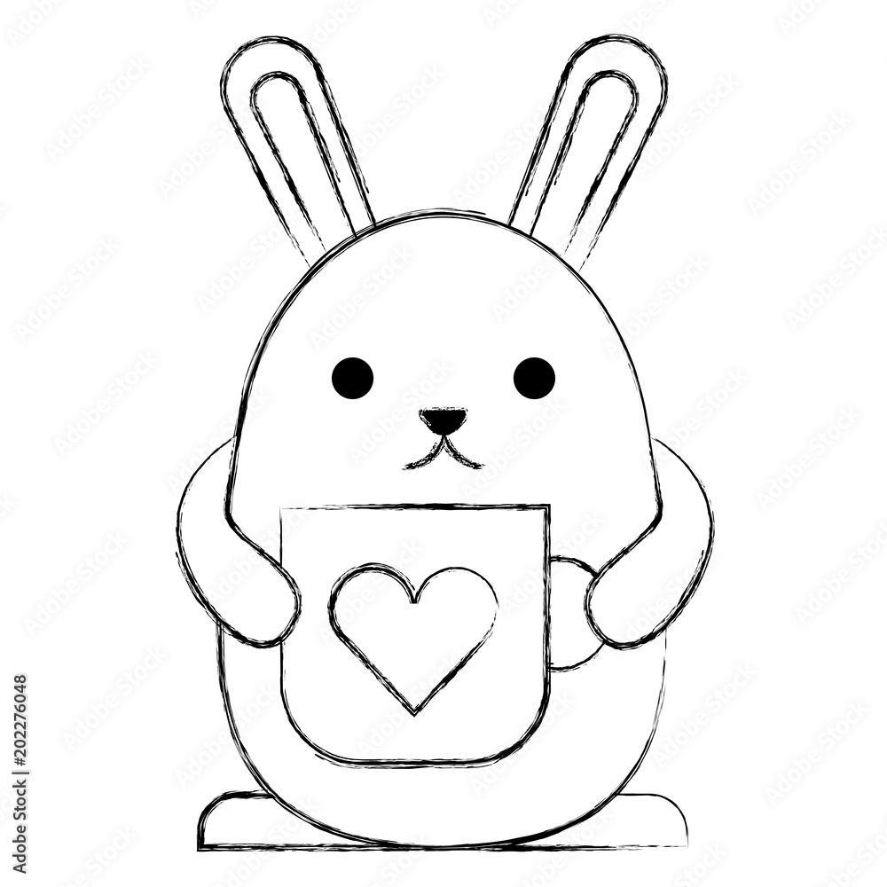 cute kawaii rabbit cartoon holding coffee cup vector illustration ...