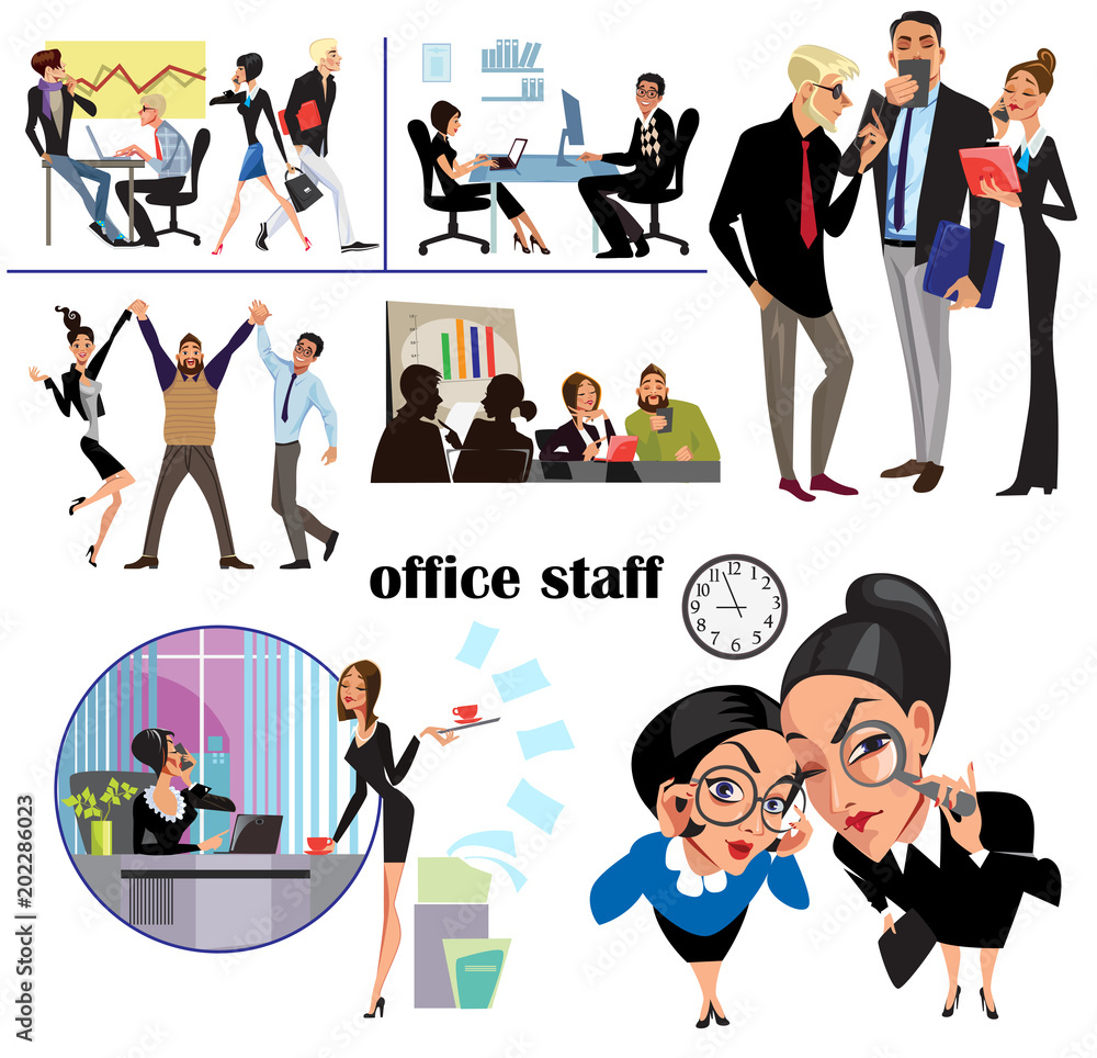 office staff, vector illustration of character people in office Stock ...