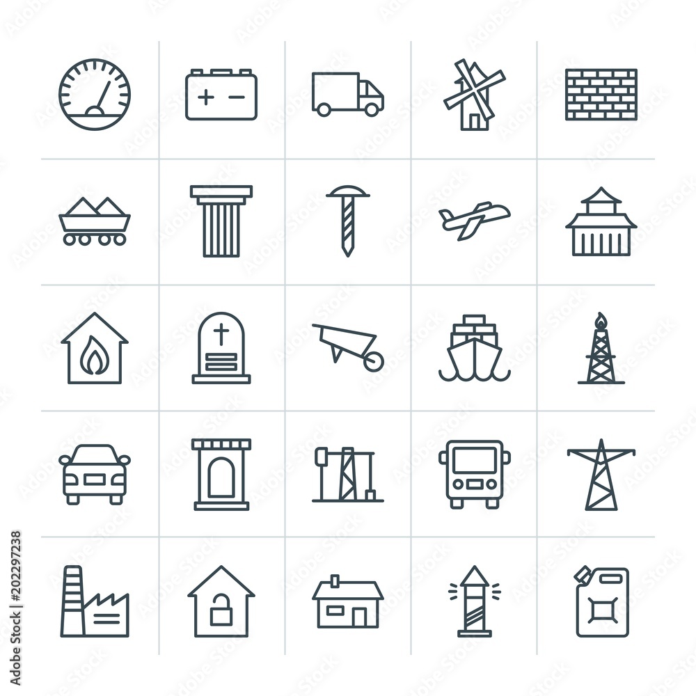 Modern Simple Set of transports, industry, buildings Vector outline ...