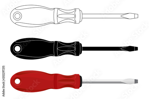Screwdriver. Outline drawing, silhouette and 3d model Stock Vector ...
