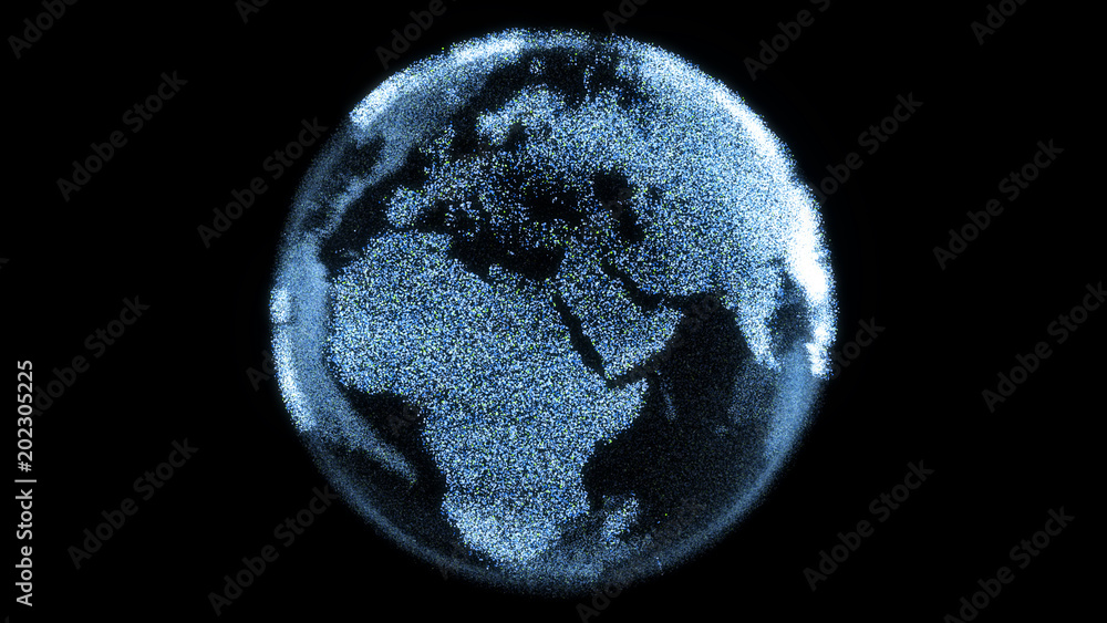 Futuristic digital earth spins with bright continents of computer ...