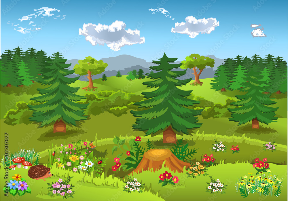 Cartoon Mountains And Trees