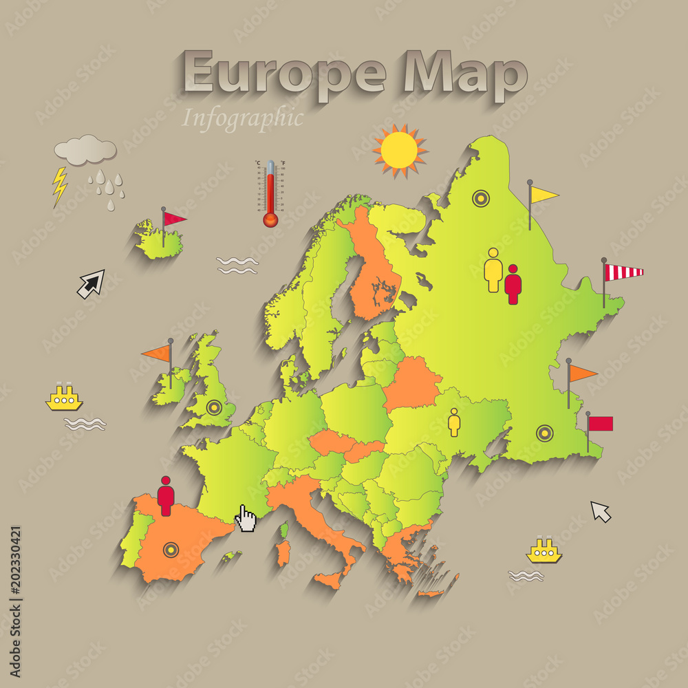 Europe map, separate states, infographics, political map, individual ...