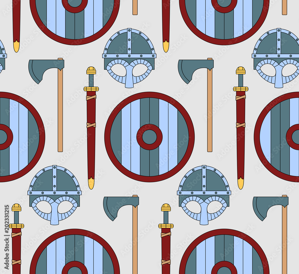 seamless viking pattern with shields, helmets, axes and swords Stock ...