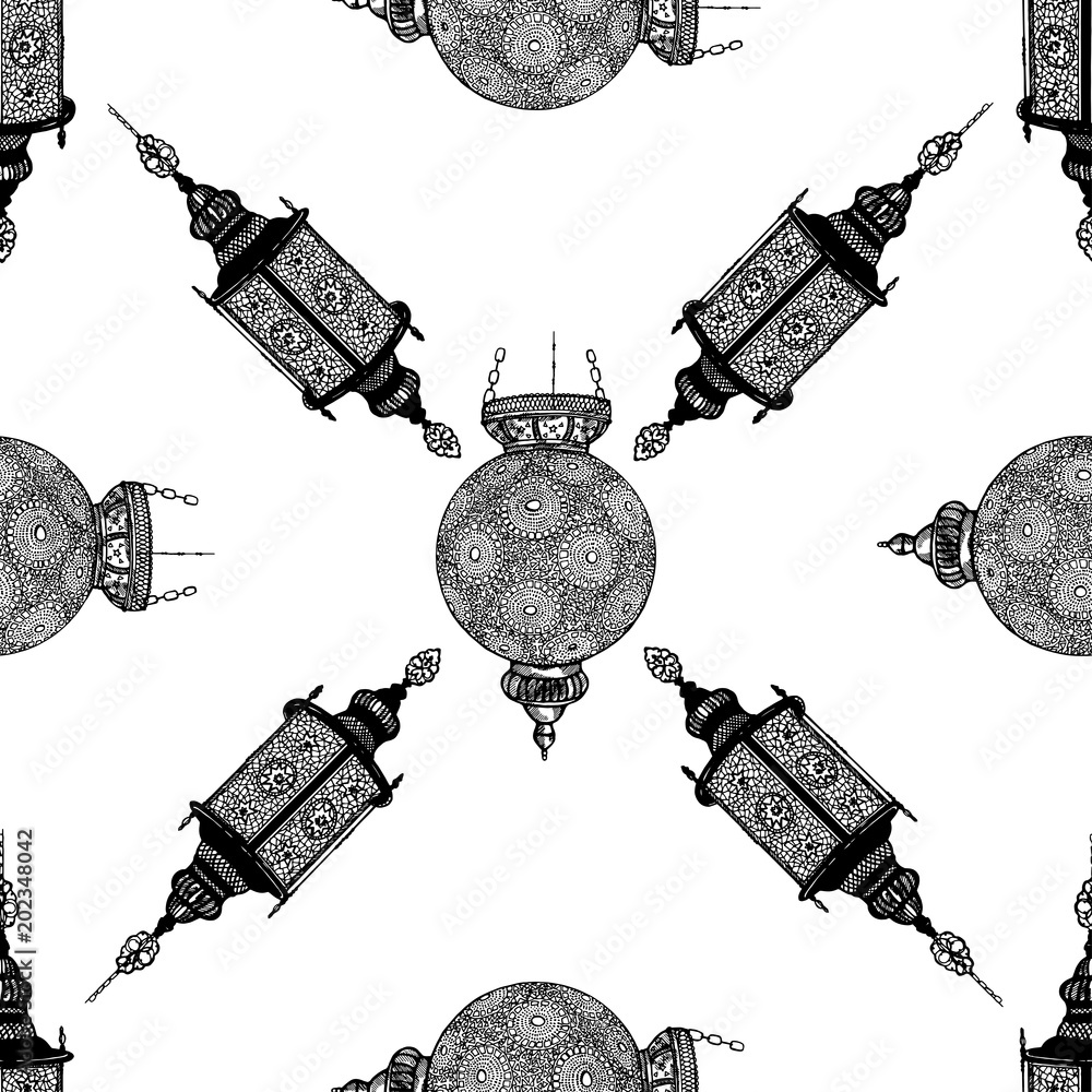 Seamless pattern of hand drawn sketch style Turkish lanterns isolated ...