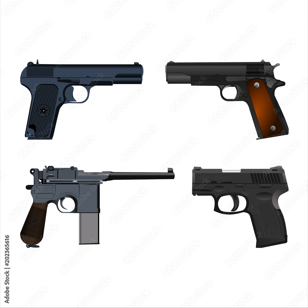 realistic guns setSet of realistic pistols isolated on white background ...