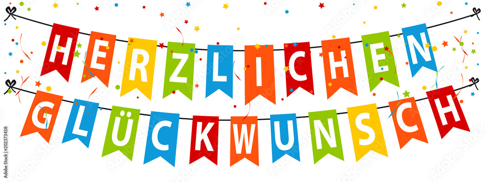 Herzlichen Glückwunsch Party Banner Stock-Vektorgrafik | Adobe Stock