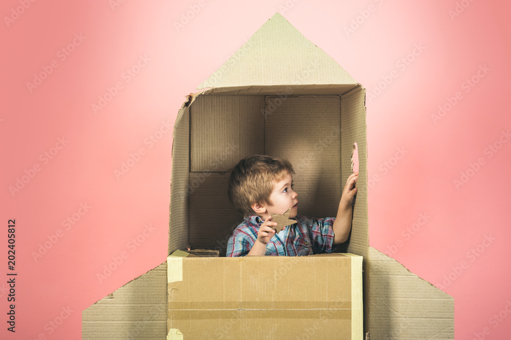 Cosmonaut concept - cute boy play cosmonaut, astronaut. Children's ...