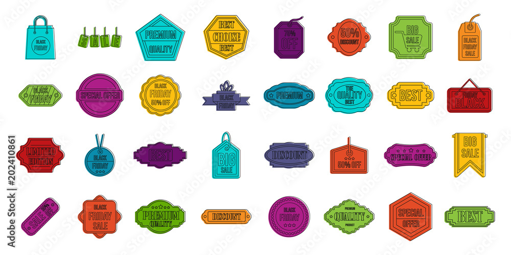 Sale icon set. Color outline set of sale vector icons for web design ...