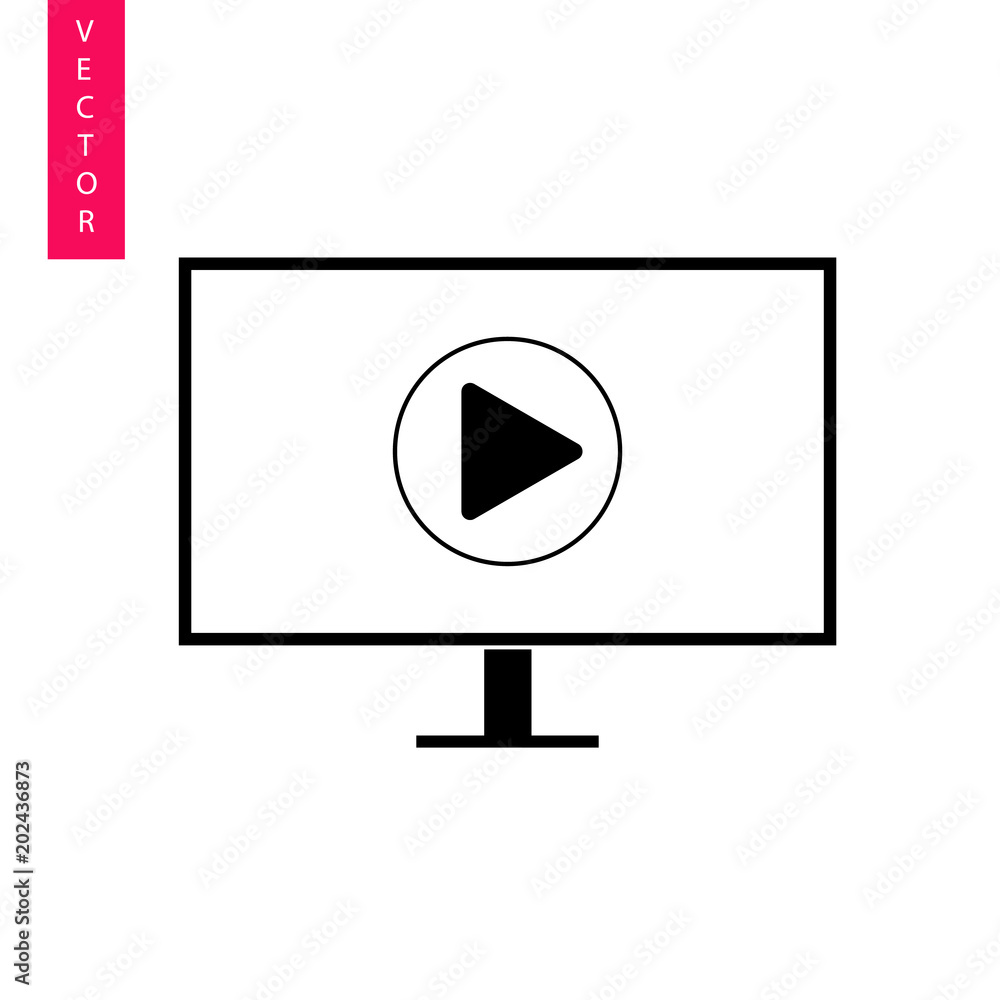 The play button in the monitor vector icon, logo Stock Vector | Adobe Stock