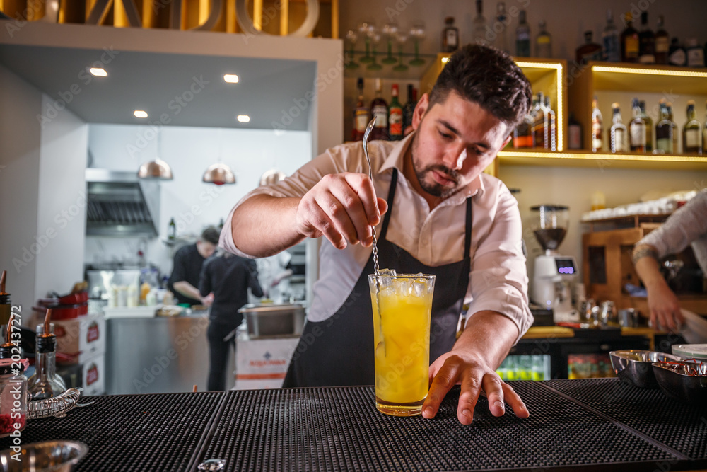 Bartender behind the bar counter Stock Photo | Adobe Stock
