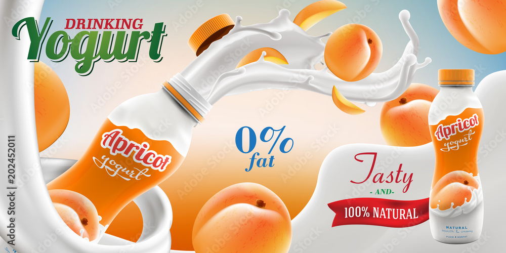 Drinking yogurt ads with natural apricot taste and flavor with ...
