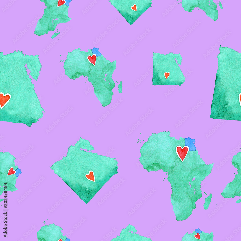 Maps of Egypt and Africa in a seamless pattern on a lilac background ...