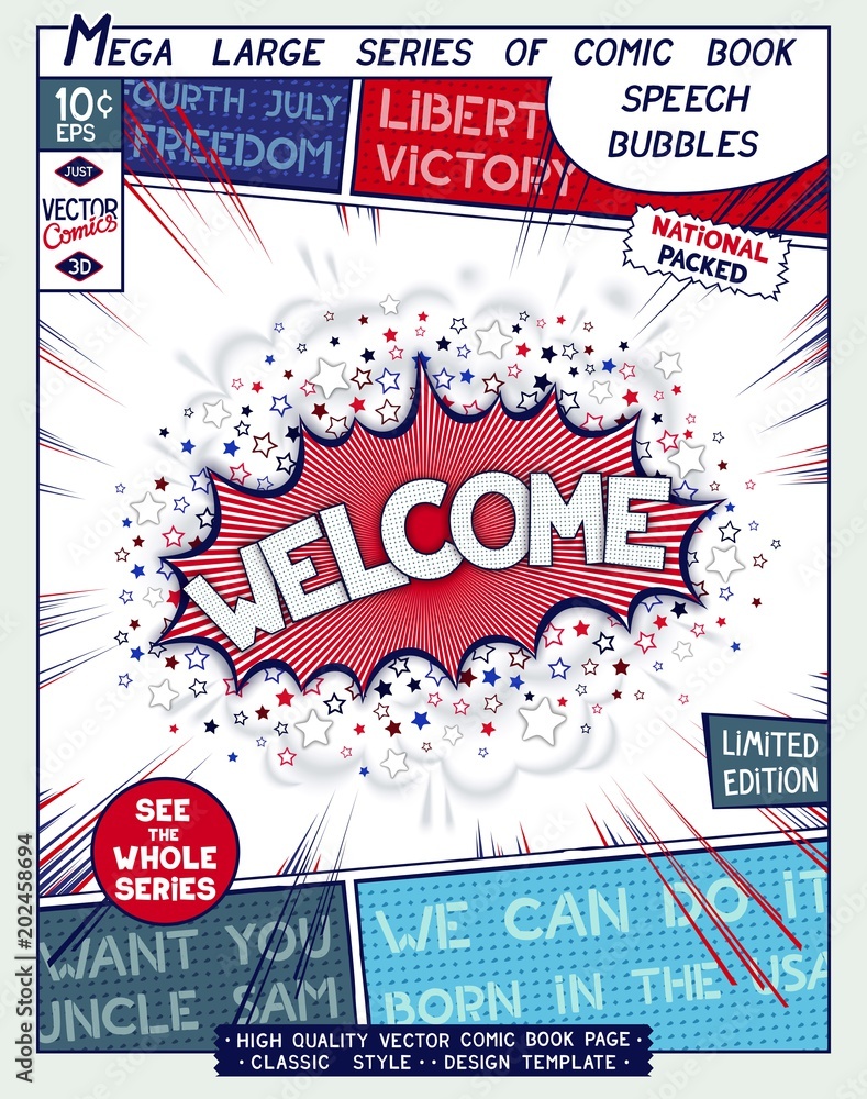 Vetor do Stock: Welcome in USA. Poster design in style of comics book ...