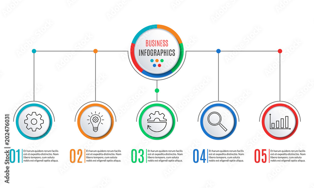 5 steps infographics for business presentation. Circle infographic ...