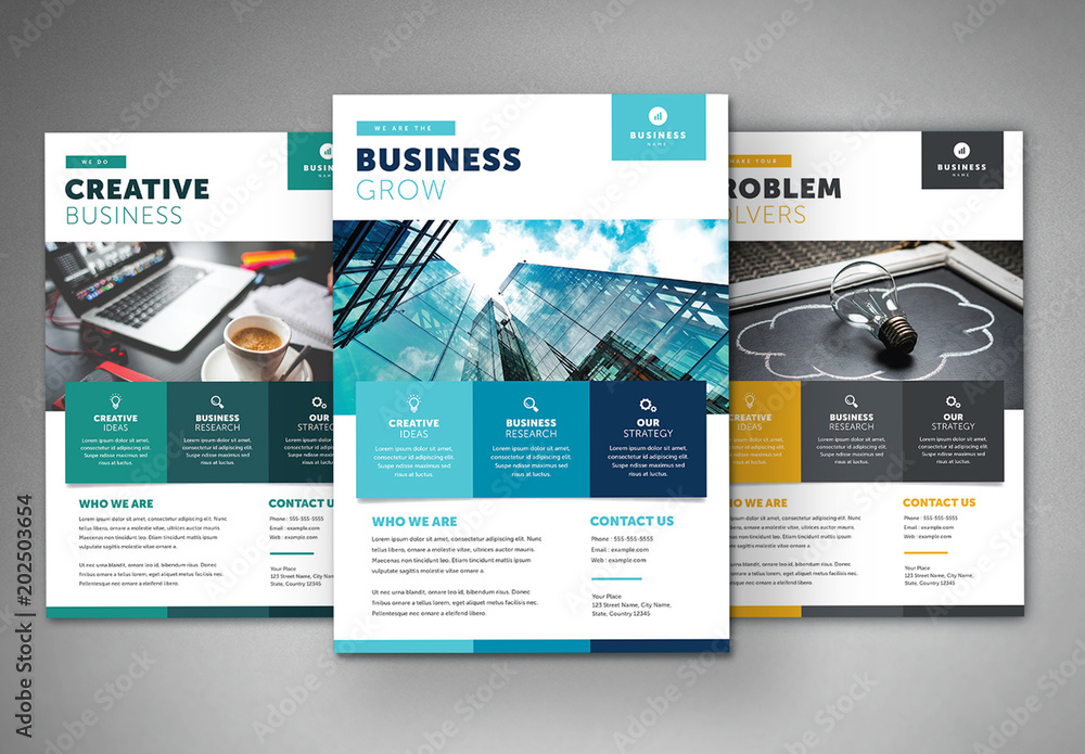Business Flyer Layout with Colorful Squares Stock Template | Adobe Stock
