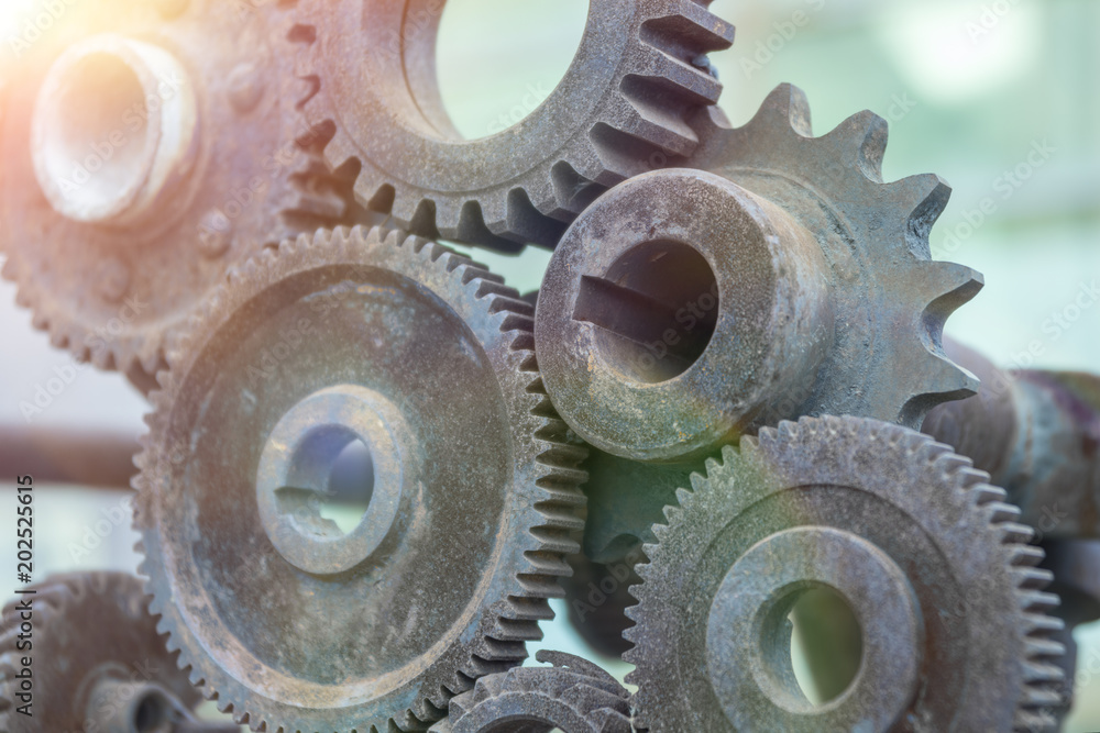 The concept of teamwork with metal Gear. cooperation, interaction ...