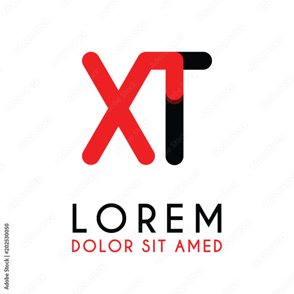 initial Letter XT with red Black and has rounded corners Stock Vector ...