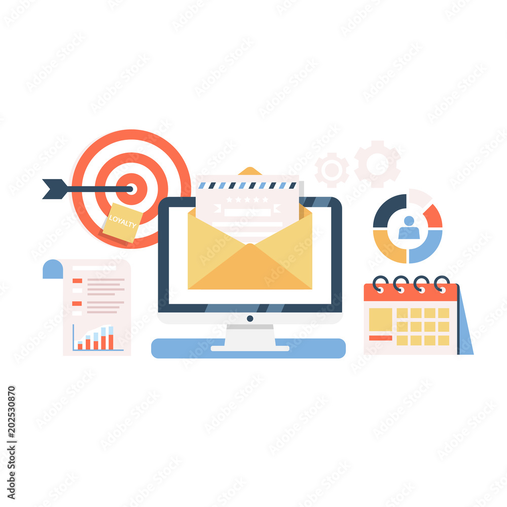 E-Mail Marketing Campaign flat illustration. Process of sending a ...