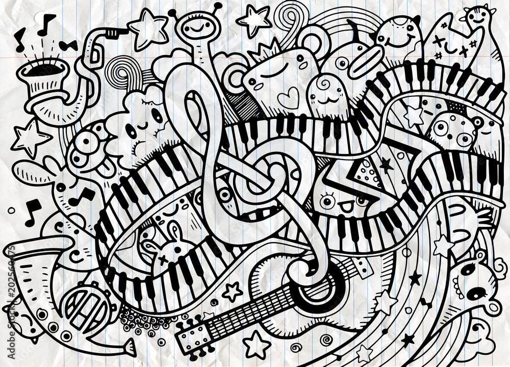 Abstract Music Background ,Collage with musical instruments.Hand ...