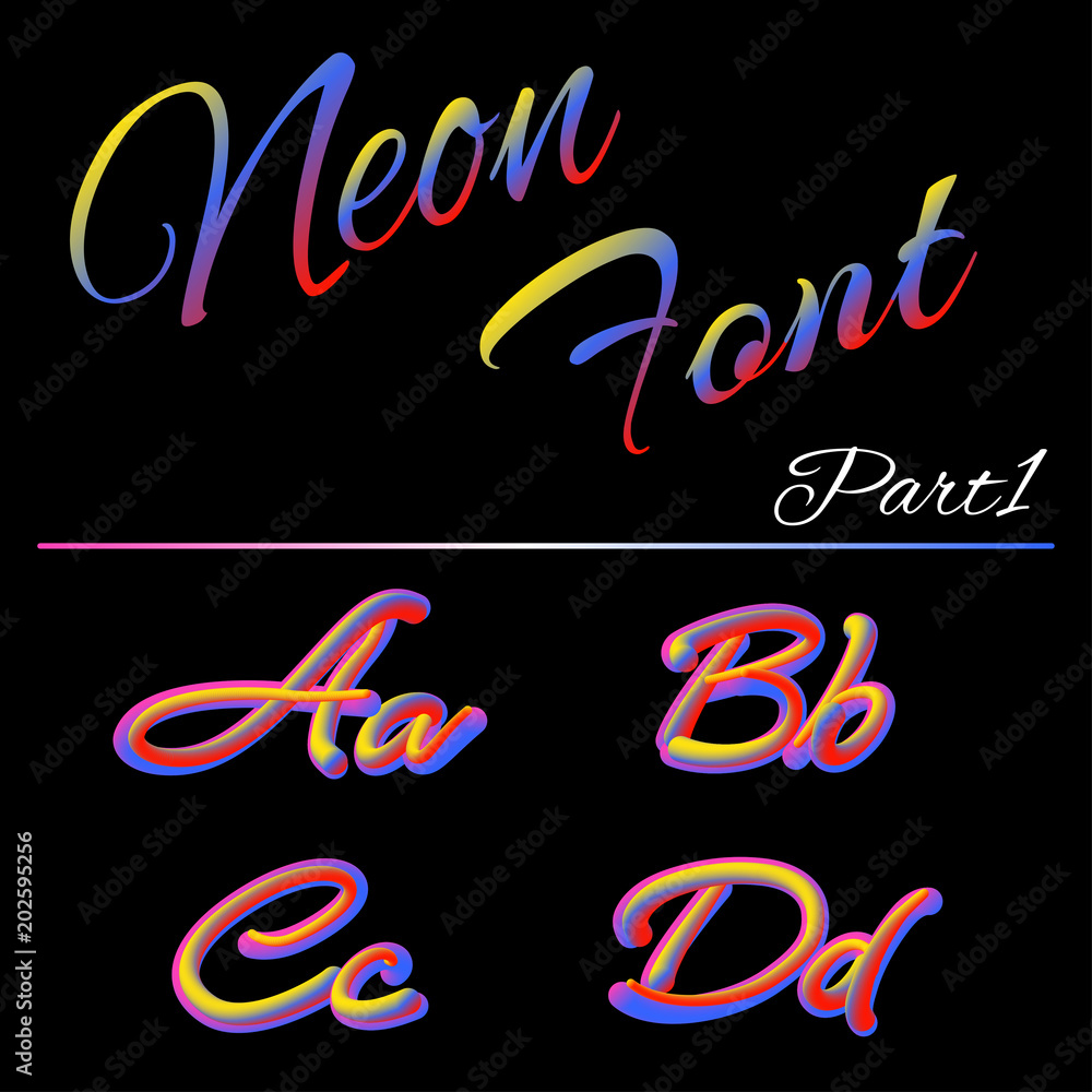 3D Neon Led Font. Liquid Matte Rounded Type. Tube Hand-Drawn Lettering ...