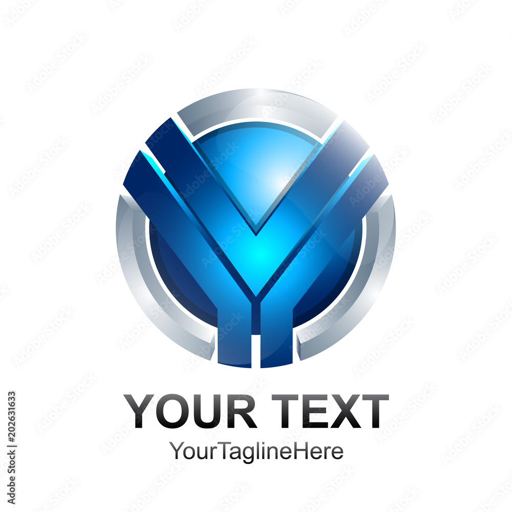 Initial letter Y logo template colored silver blue 3d sphere design for ...