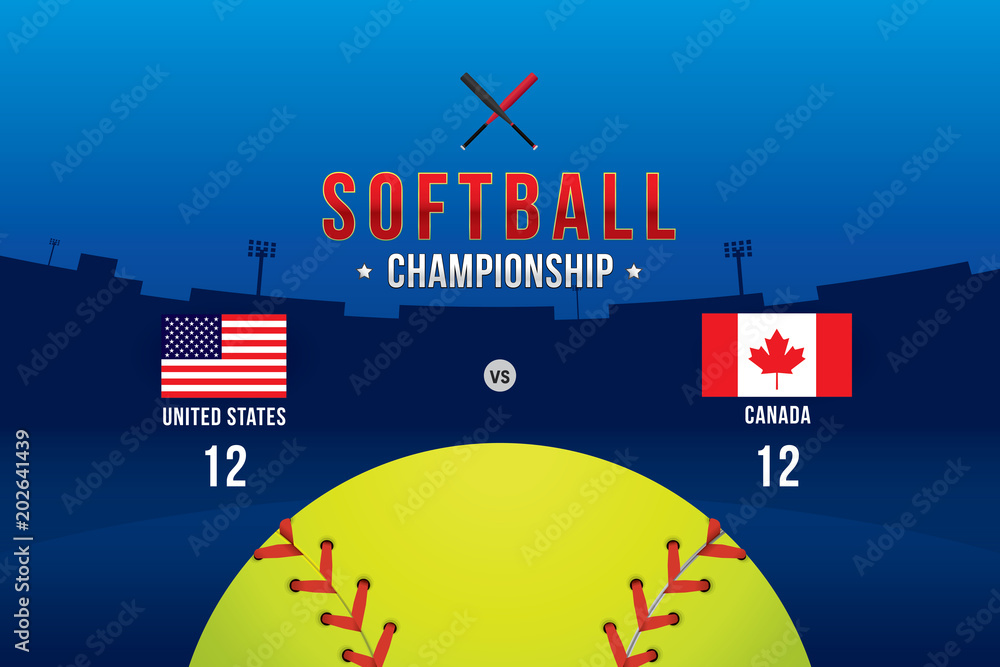 Vector of softball championship with team competition and scoreboard ...