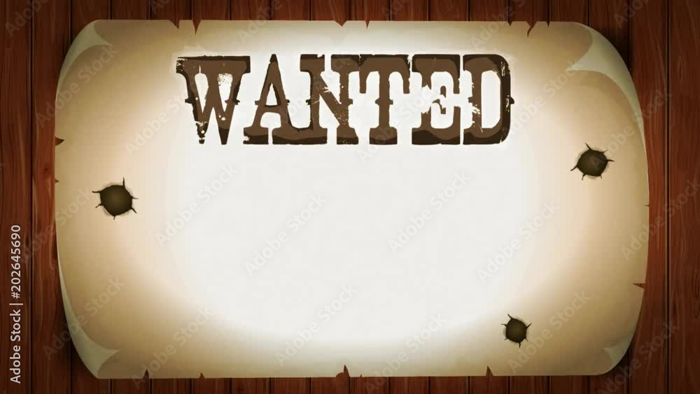 Wanted Sign On Western Movie Background/ Animation of a vintage old ...